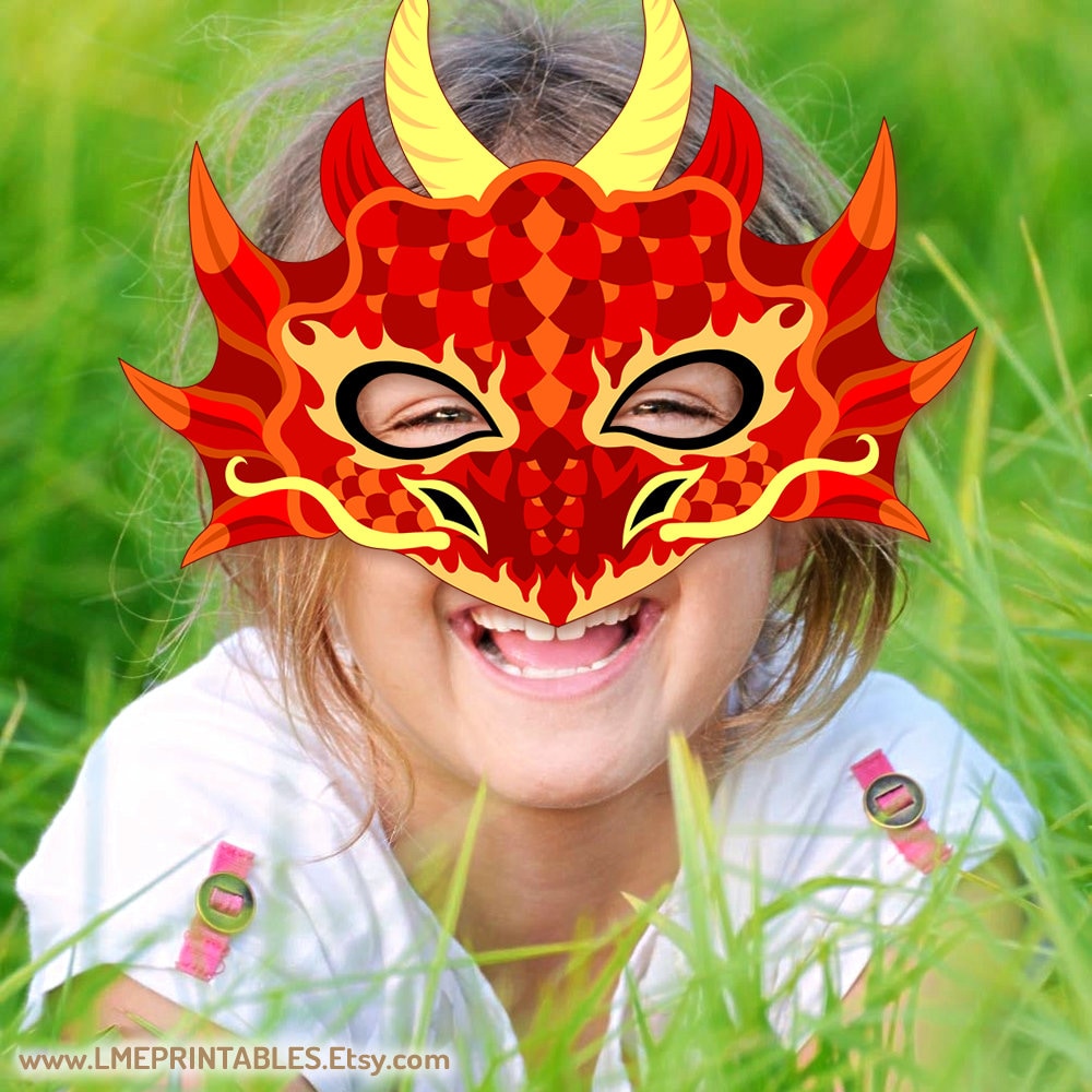 Red Dragon Mask Printable Zodiac Chinese New Year Easy Costume Party ...