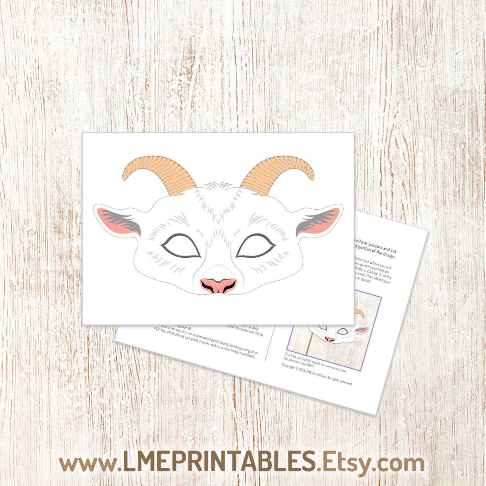 Goat Mask Printable Halloween Costume Nanny White Goat Animal Farm ...