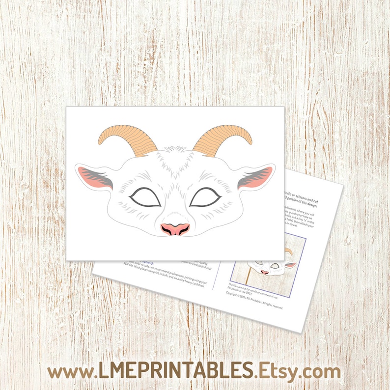 Goat Mask Printable Halloween Costume Nanny White Goat Animal Farm ...