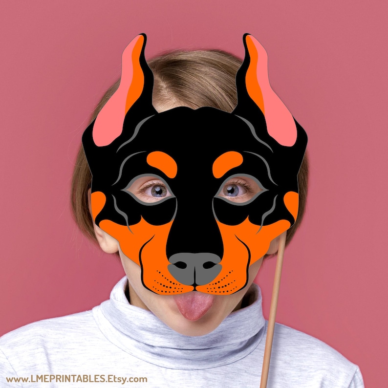 Doberman Dog Mask Printable Halloween Costume Pinscher Animal Party ...