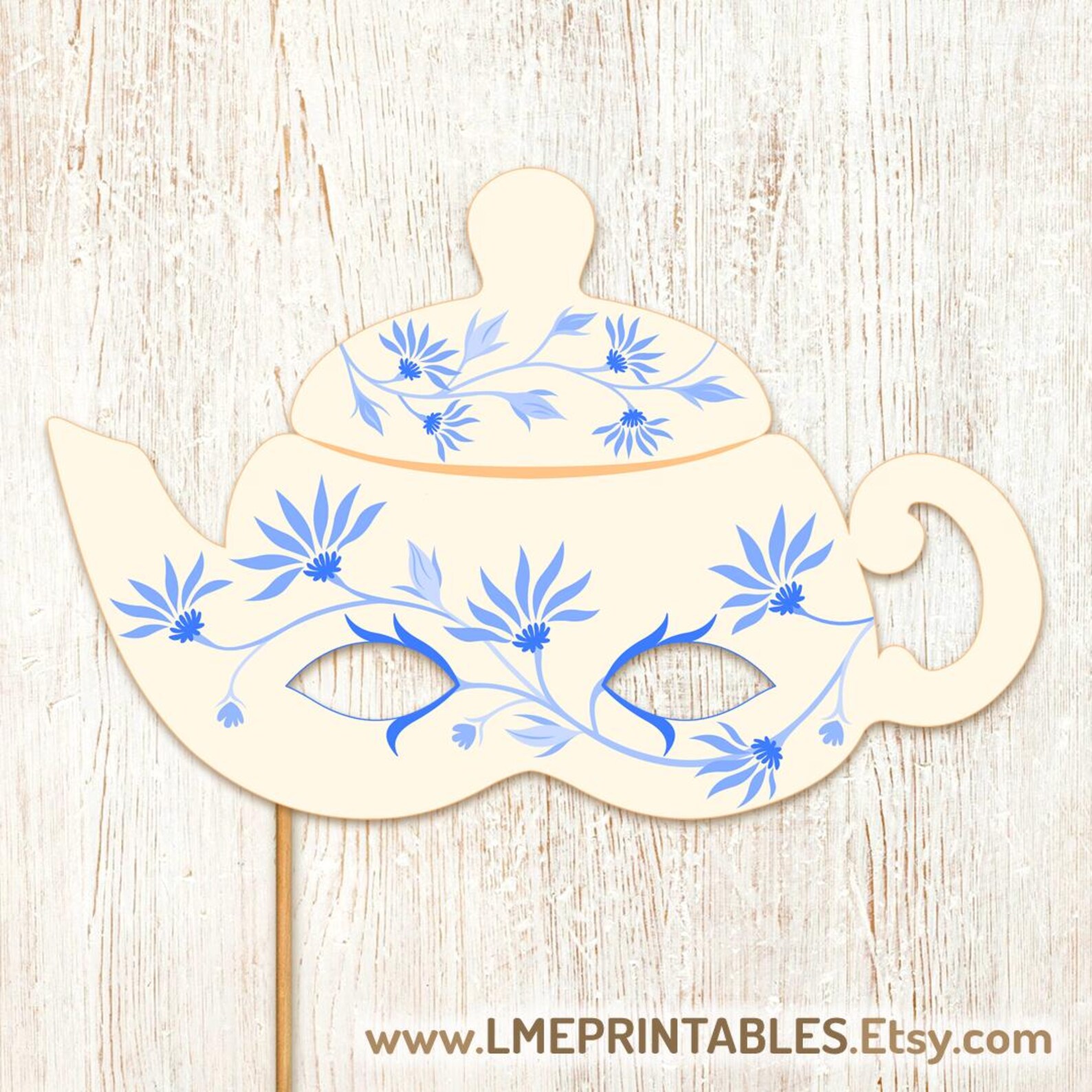 Teapot Mask Printable Tea Party Birthday Costume Favor Game Delft ...