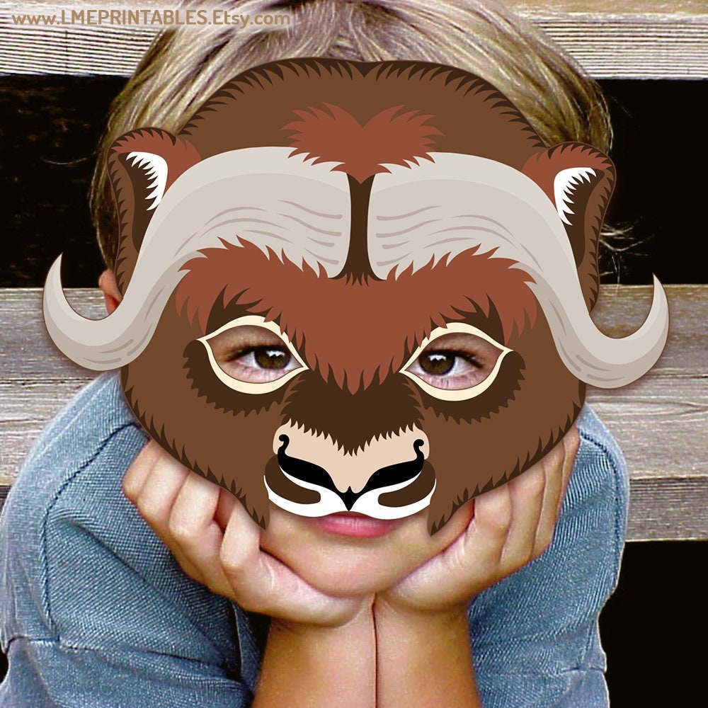 Musk Ox Mask Printable PDF Halloween Costume Animal American Bull Bison ...