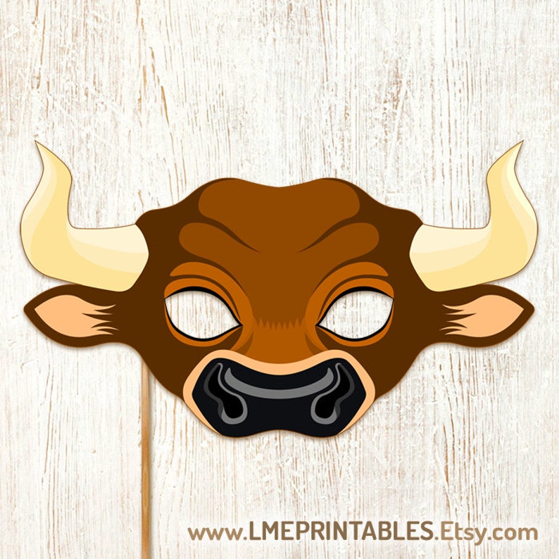 Bull Printable Mask Ox Halloween Costume DIY Brown Buffalo Yak Animal ...