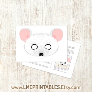 White Mouse Mask Printable Costume Rat Hamster Animal Sewer Party Favor ...