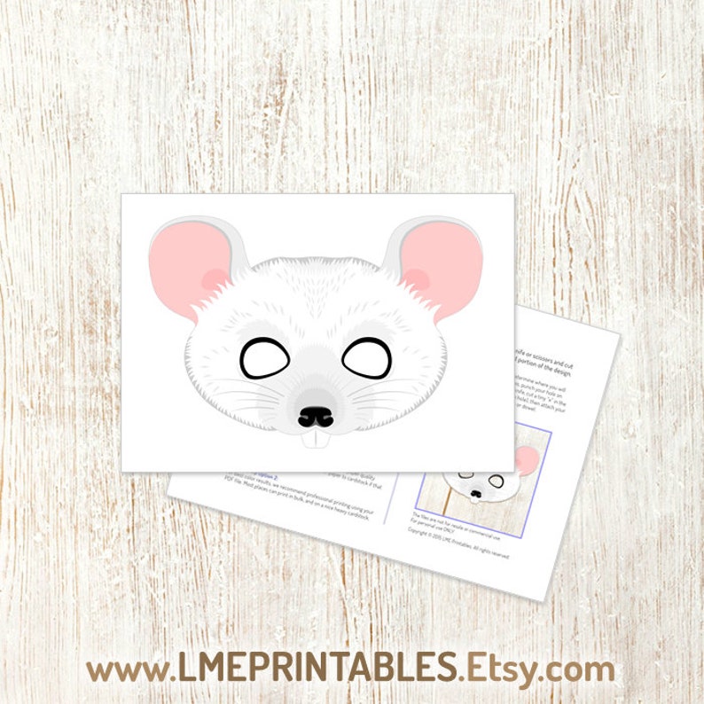 White Mouse Mask Printable Costume Rat Hamster Paper Animal Sewer PDF ...