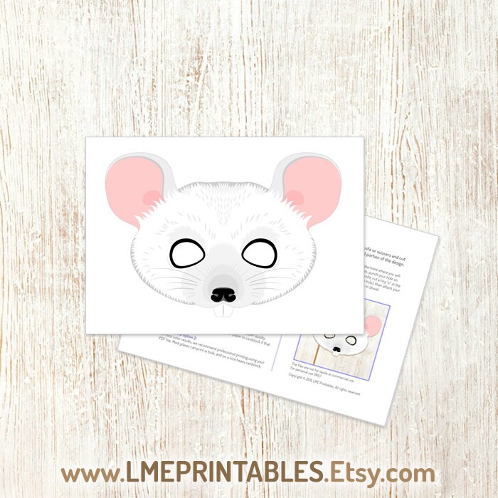 White Mouse Mask Printable Costume Rat Hamster Paper Animal Sewer PDF ...