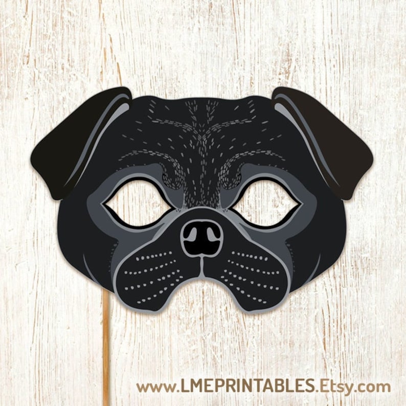 Black Pug Dog Mask Printable Halloween Carlin Mops Dutch Bulldog ...