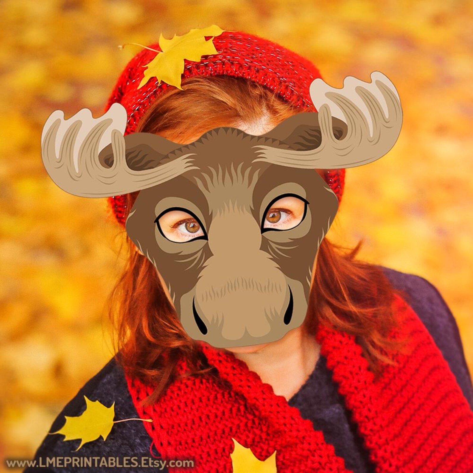 Moose Mask Printable Costume Woodland Party Favor Animal Reindeer Deer ...