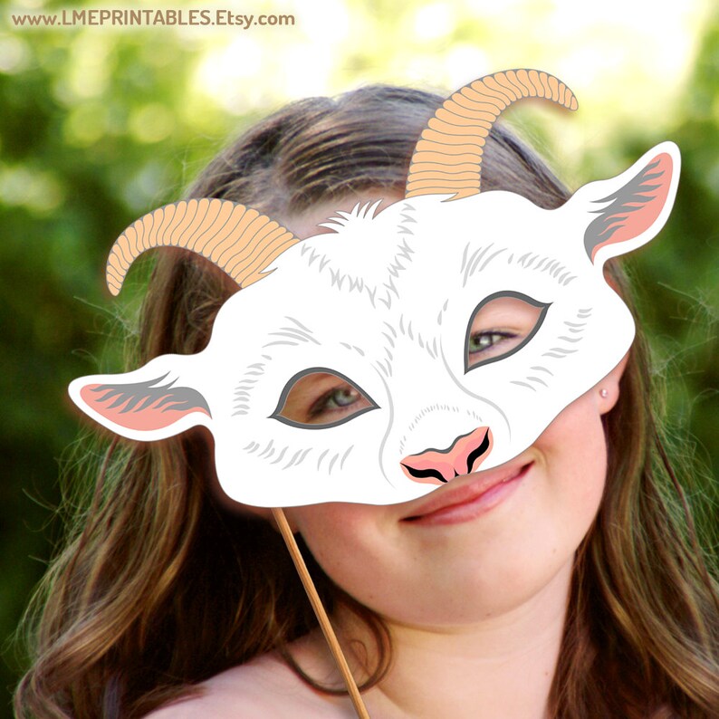 Goat Mask Printable Halloween Costume Nanny White Goat Animal Farm ...