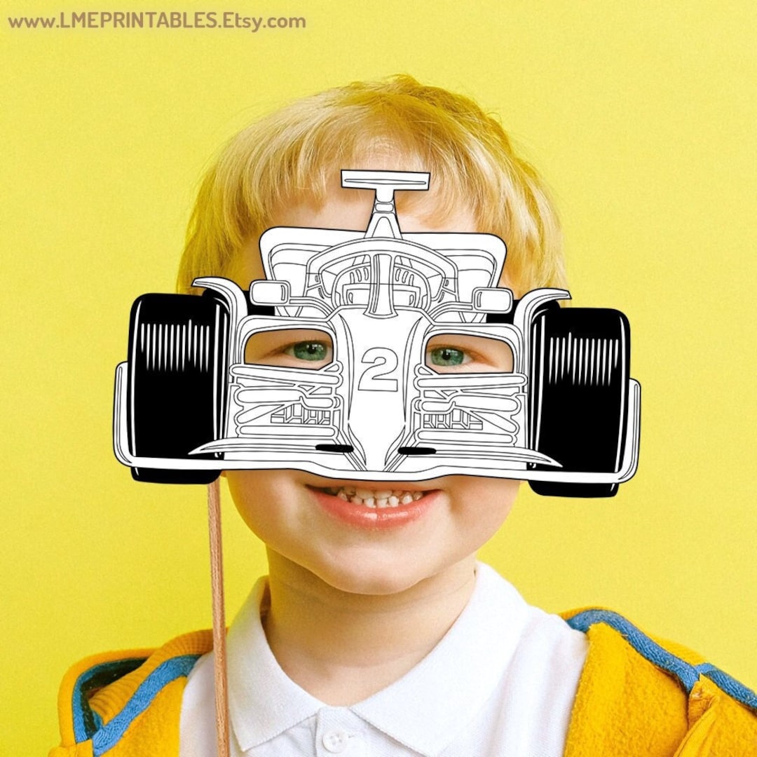 Race Car Mask Coloring Printable Formula 1 Costume F1 Birthday Party ...