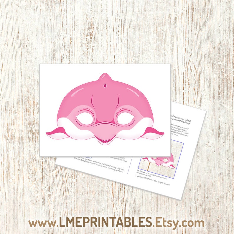 Pink Dolphin Printable Mask Halloween Costume Pool Party Sea Ocean ...