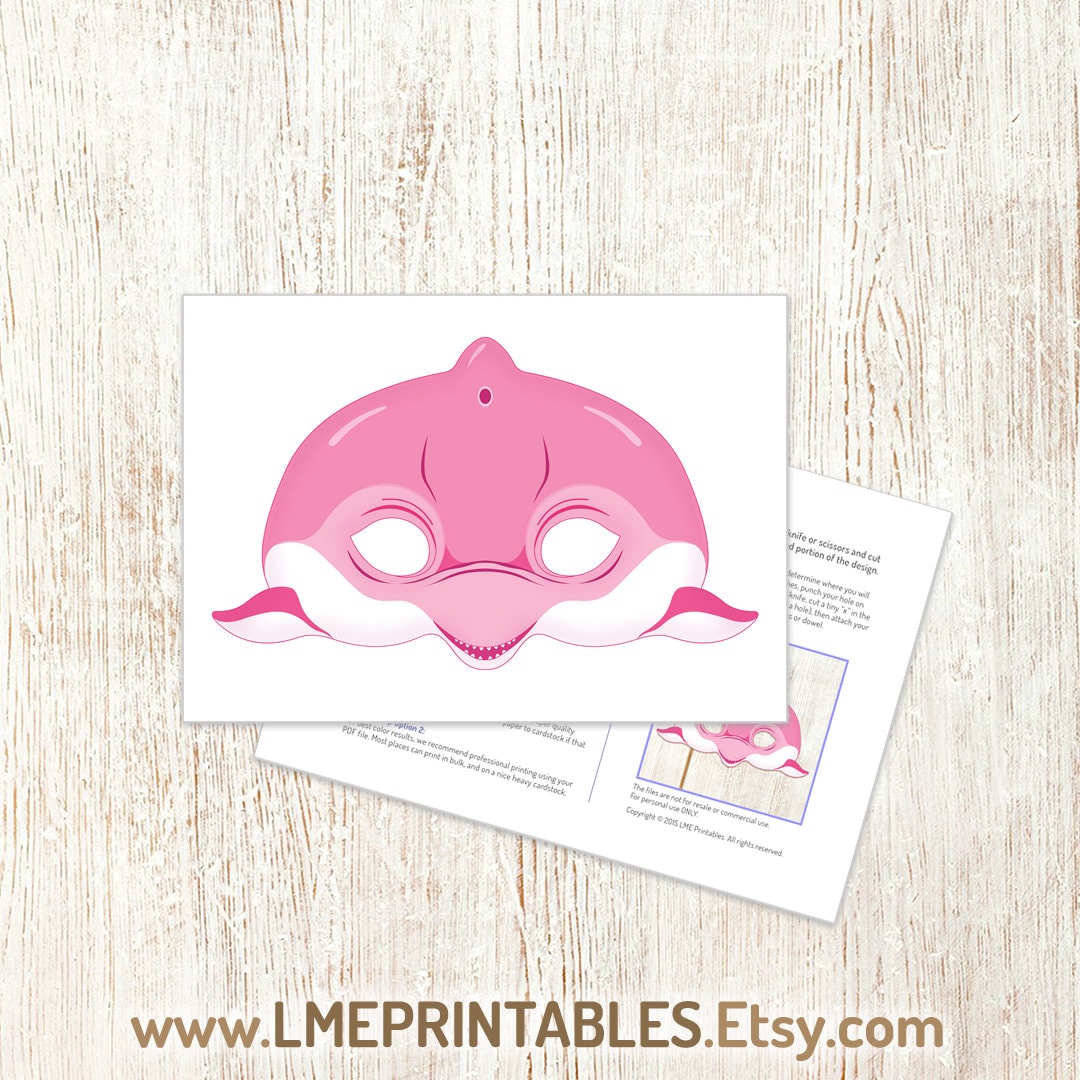 Pink Dolphin Printable Mask Halloween Costume Pool Party Sea Ocean ...