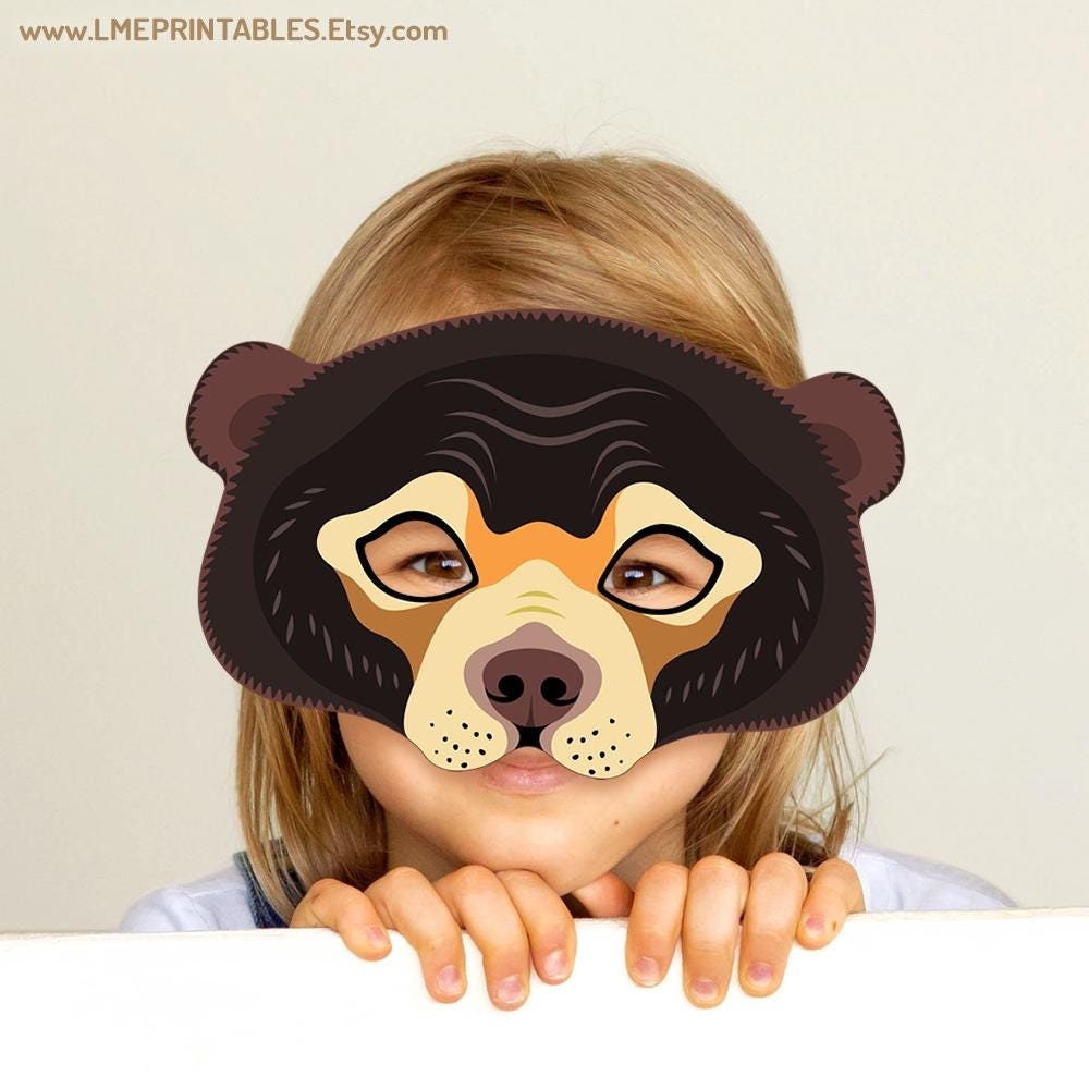 Sun Bear Mask Printable Costume Halloween Woodland Paper Animal Honey ...