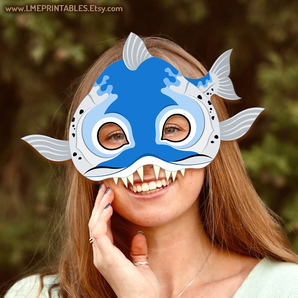 Barracuda Fish Mask Printable Halloween Costume Pool Party Piranha Sea ...