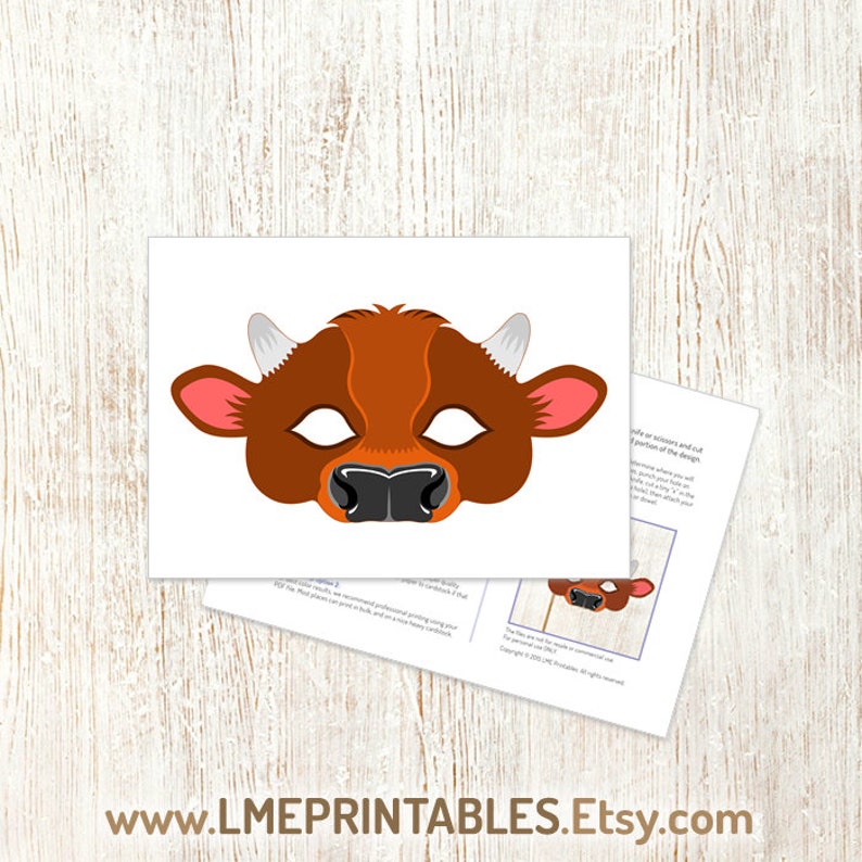 Cow Printable Mask Costume Halloween Brown Animal Farm Heifer - Etsy