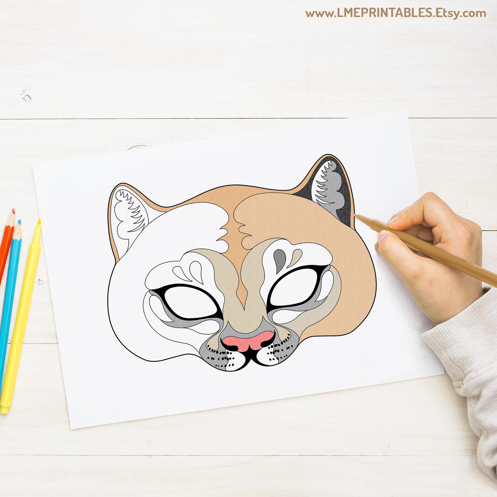 Puma Coloring Mask Printable Animal Mountain Lion Halloween Costume ...