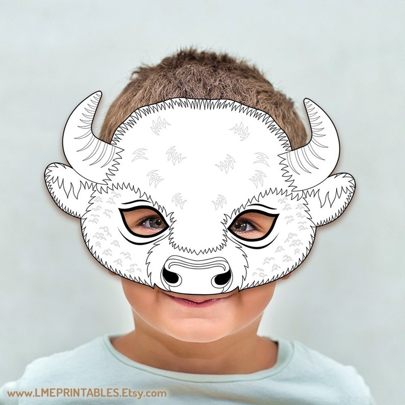 Bison Coloring Mask Printable Halloween American Bison Costume Ox ...