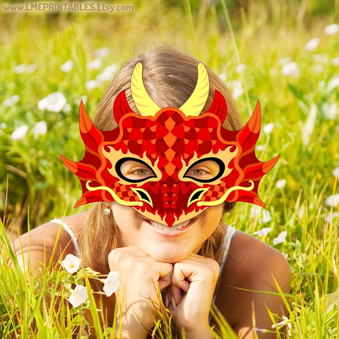 Red Dragon Mask Printable Zodiac Chinese New Year Costume Party Favor ...