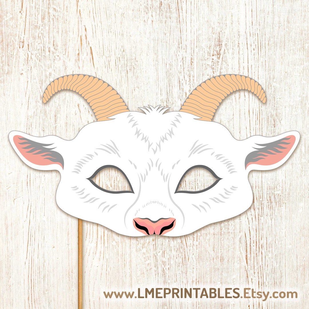 Goat Mask Printable Halloween Costume Nanny White Goat Animal Farm ...