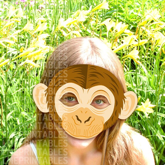 Monkey Mask Printable Animal Chimpanzee Masks Childrens Party | Etsy