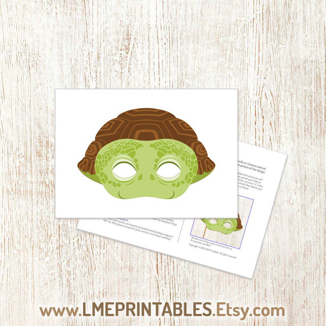 Tortoise Printable Mask Halloween Costume Animal Party Garden Turtle ...