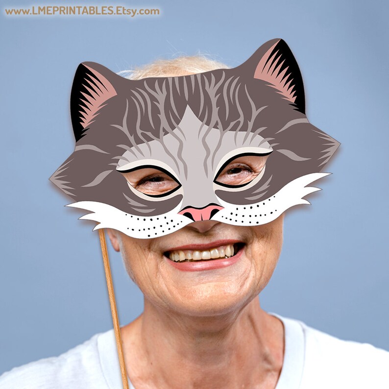 Tabby Cat Mask Grey Printable Halloween Costume Cheshire Gray Animal ...