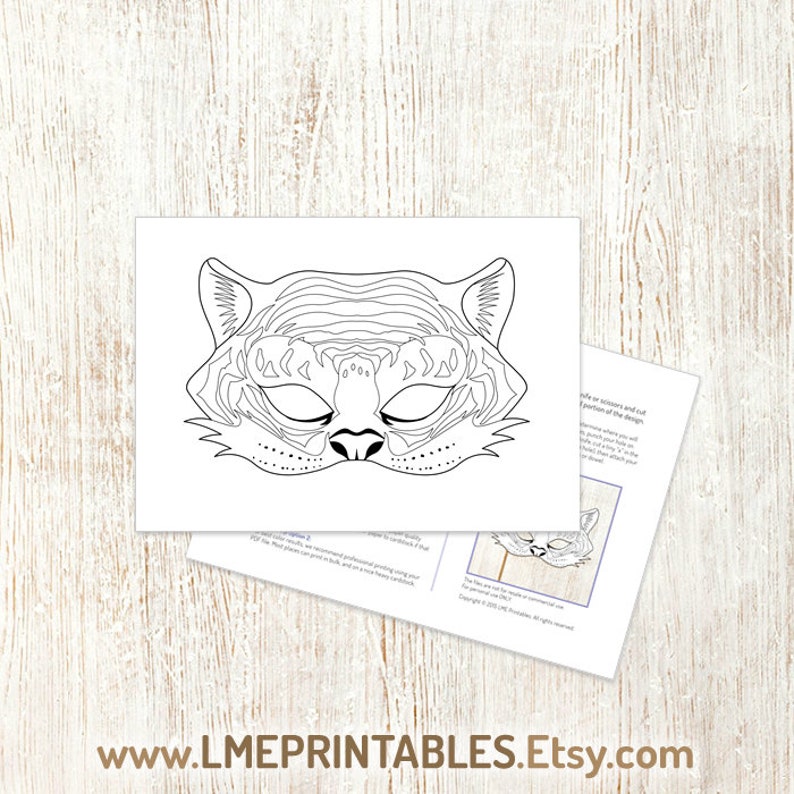 Tiger Coloring Mask Printable Animal Costume Masks Zodiac - Etsy