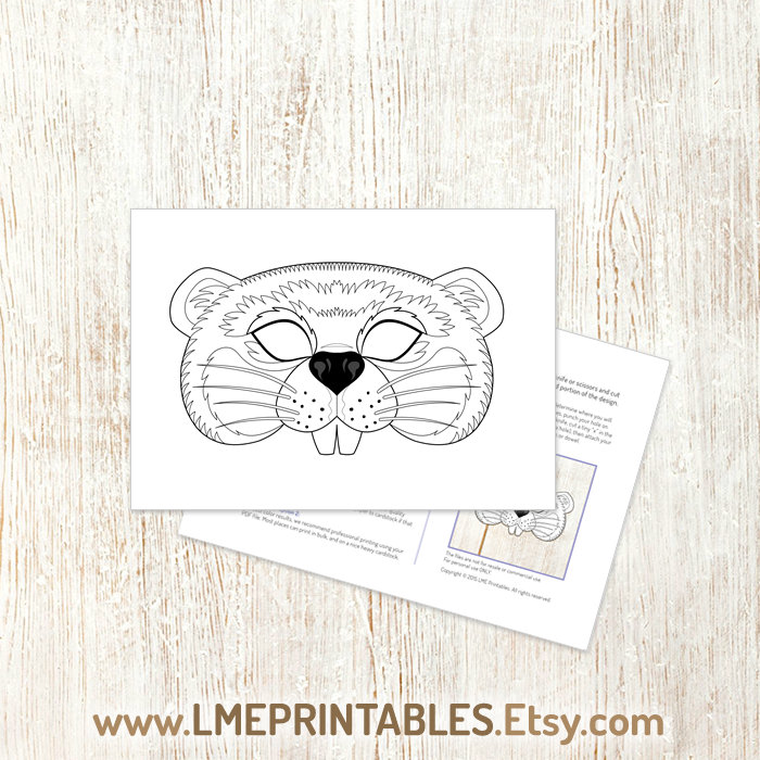 Beaver Coloring Mask Printable Halloween Costume Colouring Castor ...