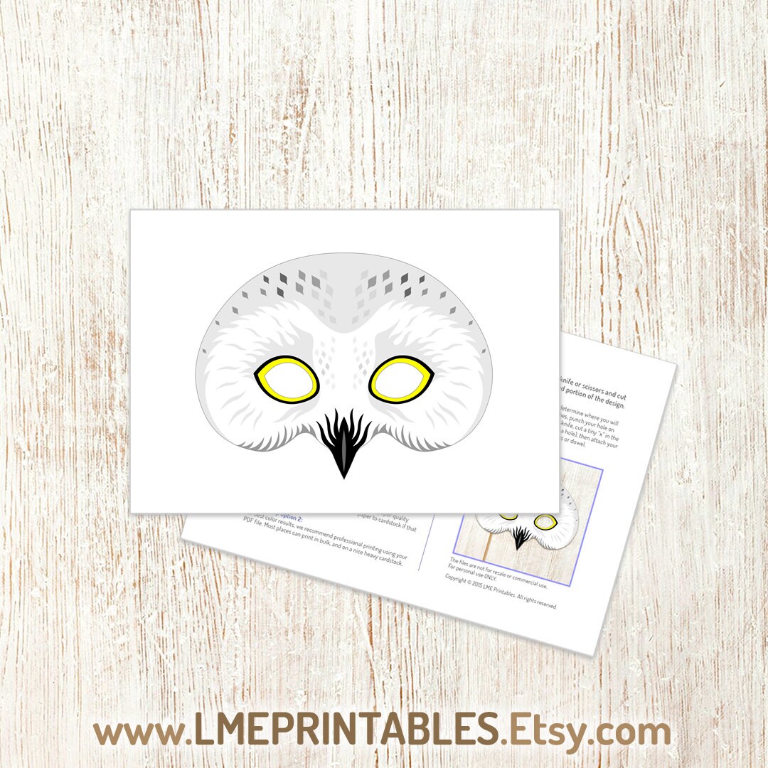 Snow Owl Mask Printable Bird Costume Halloween Forest Animal Party ...