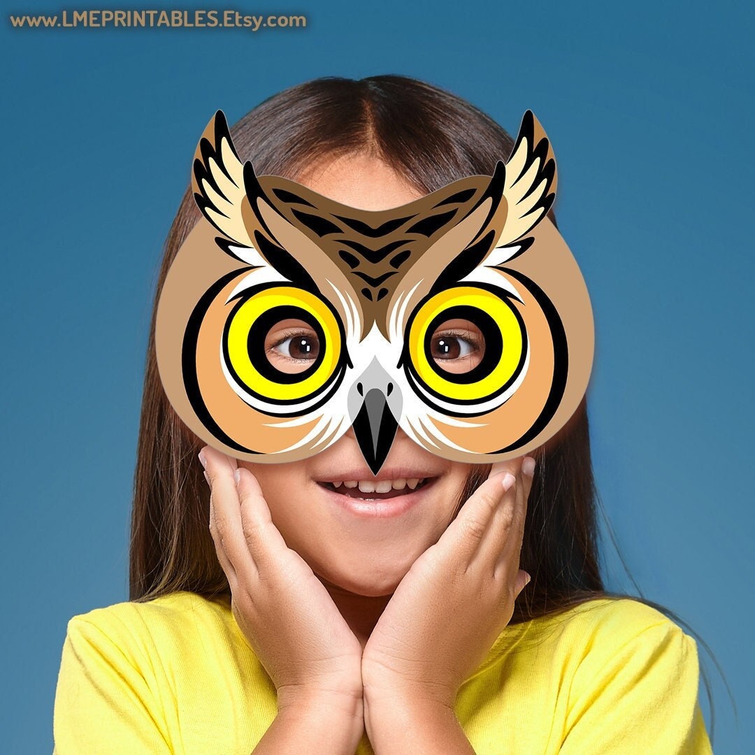 Owl Mask Bird Printable Great Horned Owl Halloween Costume Party Paper ...