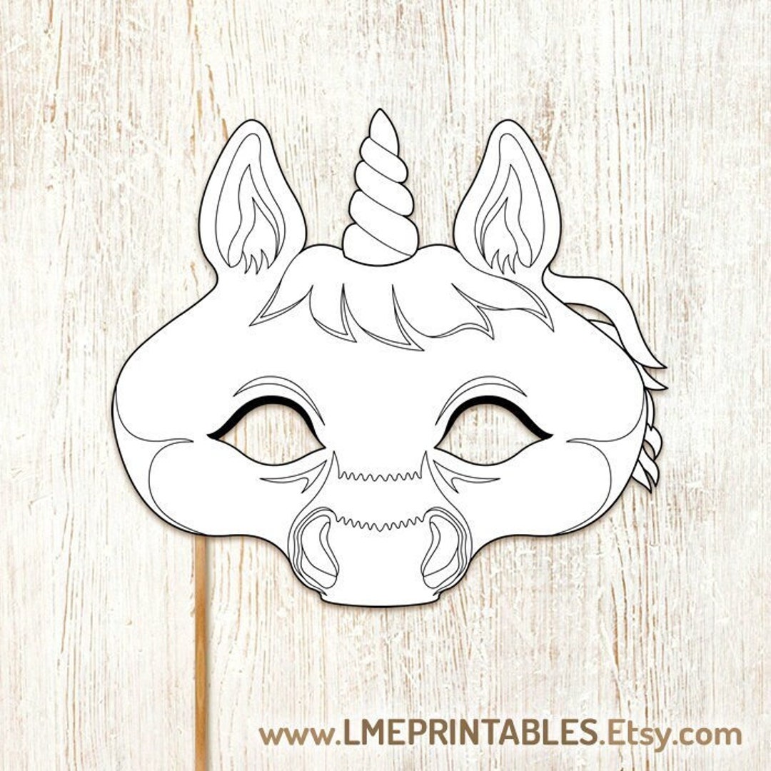 Unicorn Coloring Printable Mask Halloween Costume White Horse Party ...