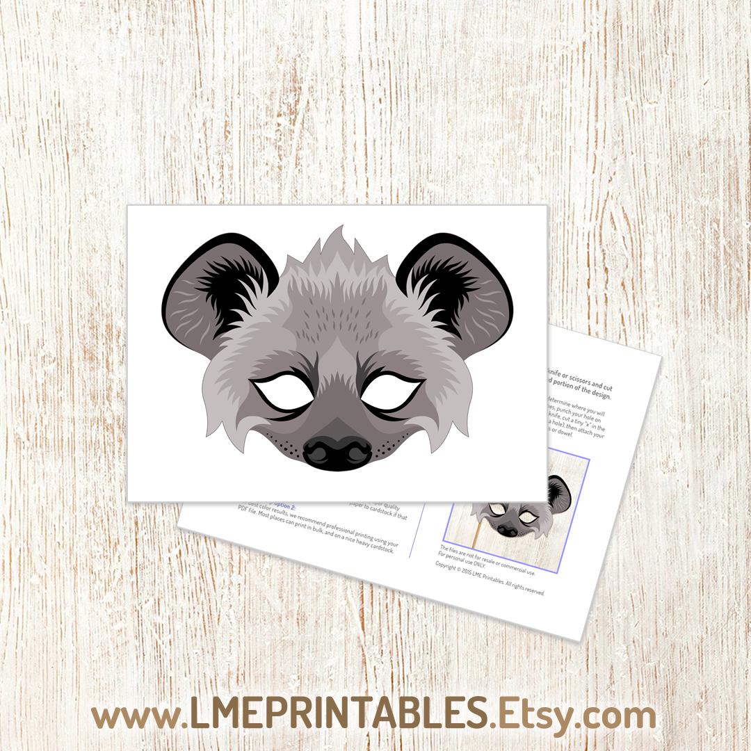 Grey Hyena Mask Printable Animal Halloween Costume Safari Funny Party ...