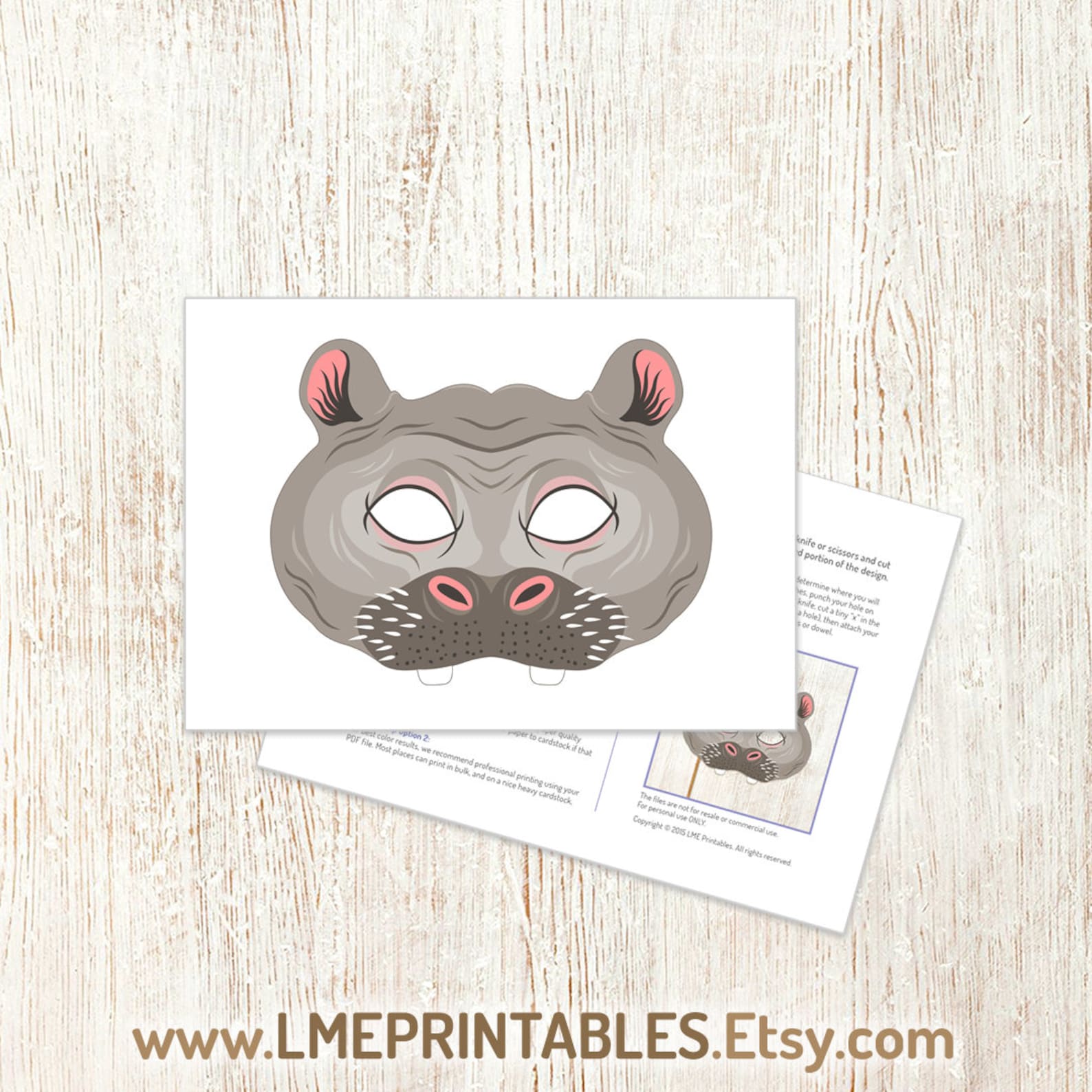 Hippo Printable Mask Hippopotamus Halloween Costume Pool Party Favor ...