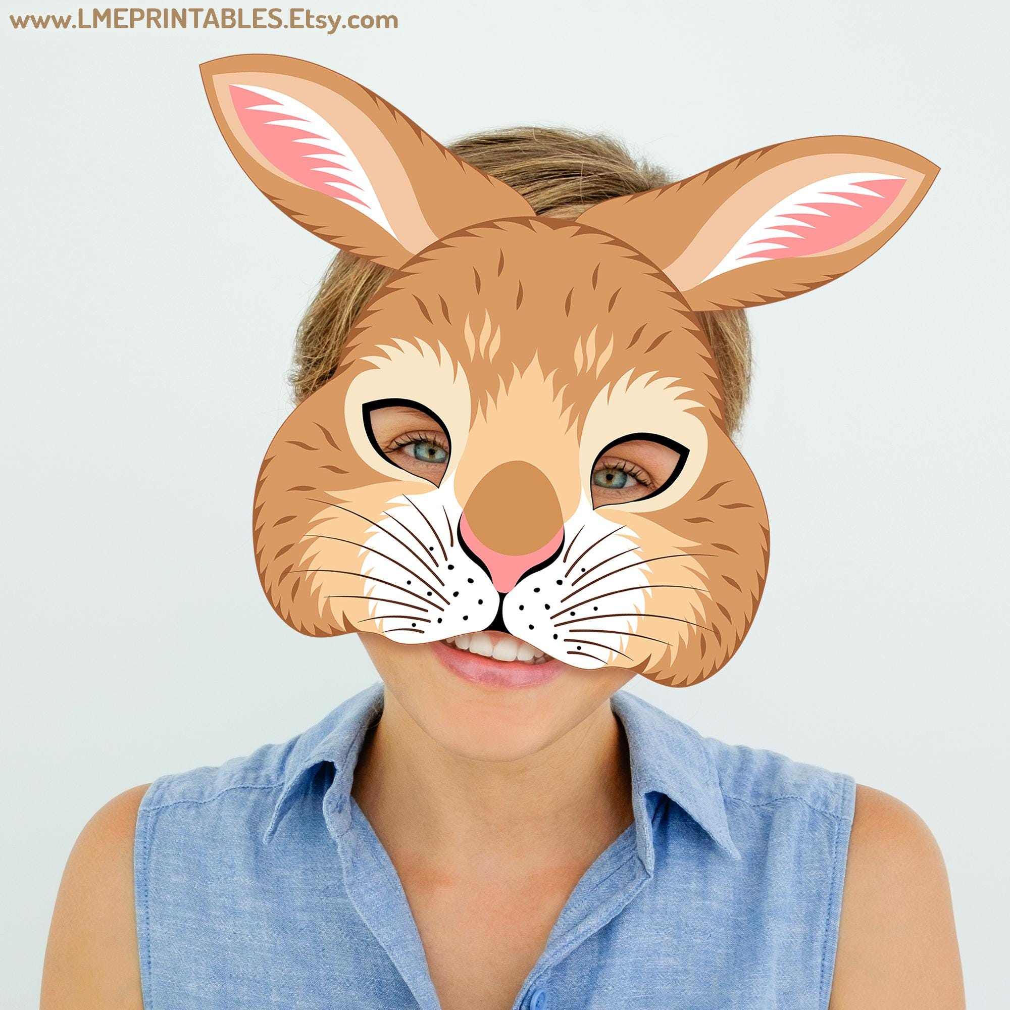 Rabbit Printable Mask Hare Costume Forest Bunny Easter Halloween Brown ...