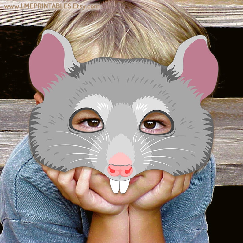 Rat Mask Printable Halloween Costume Animal Mouse Mask Sewer Rat ...