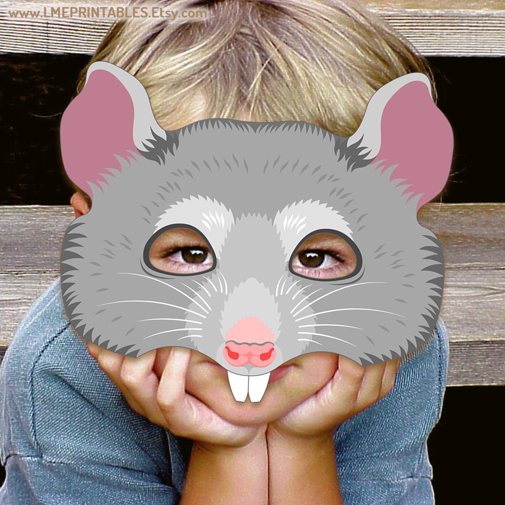 Rat Mask Printable Halloween Costume Animal Mouse Mask Sewer Rat ...