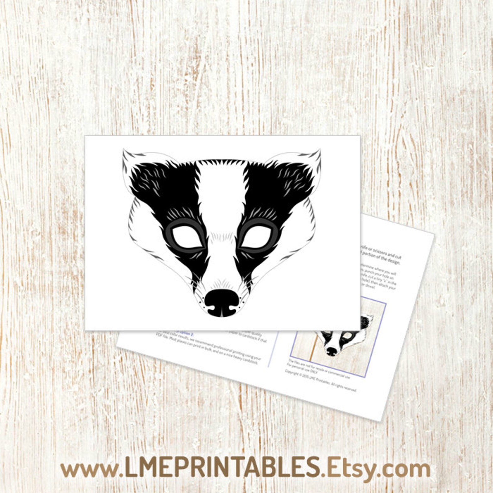 Badger Mask Printable Halloween Costume Animal Masks - Etsy