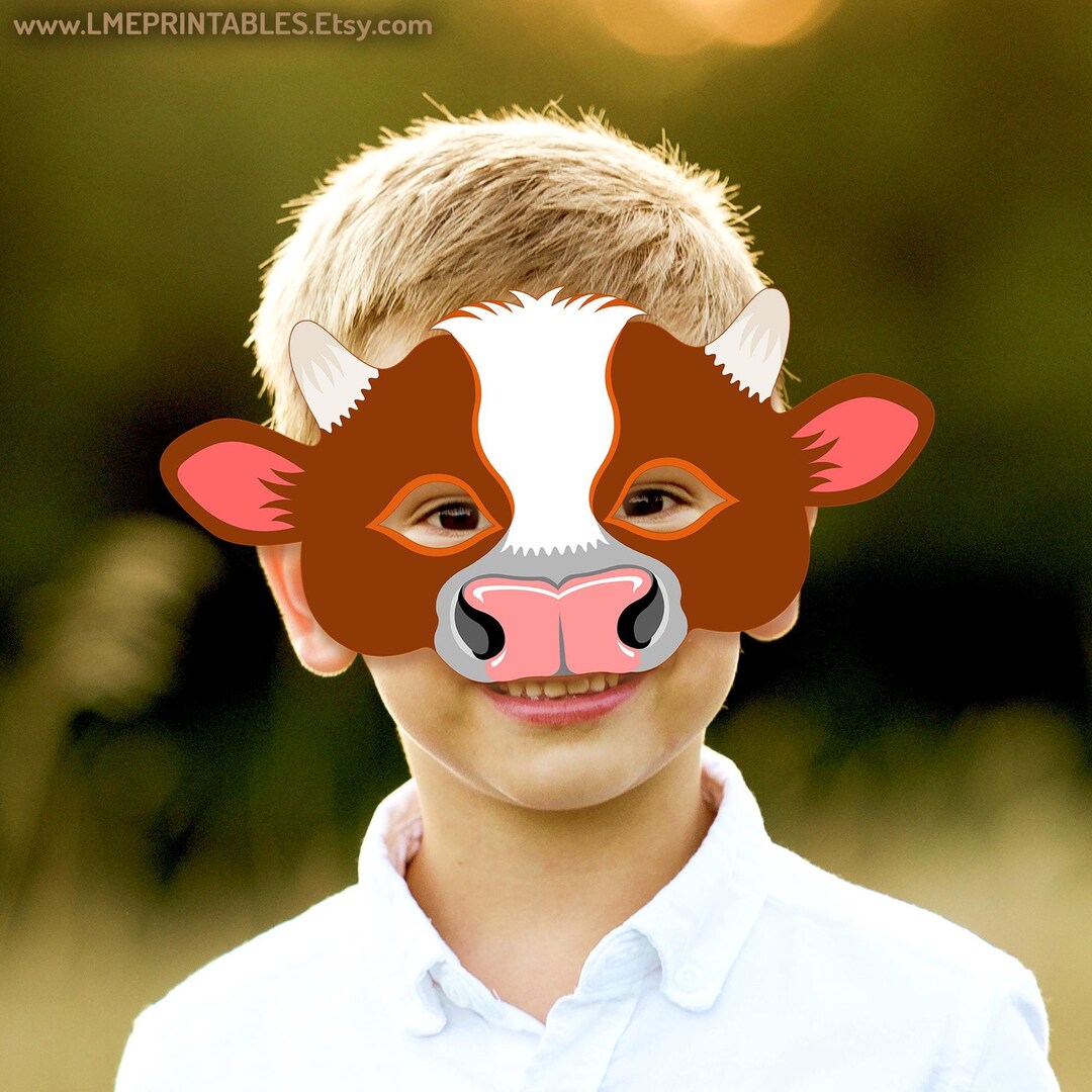 Cow Mask Printable Costume Calf Halloween Brown White Mask Animal Farm ...