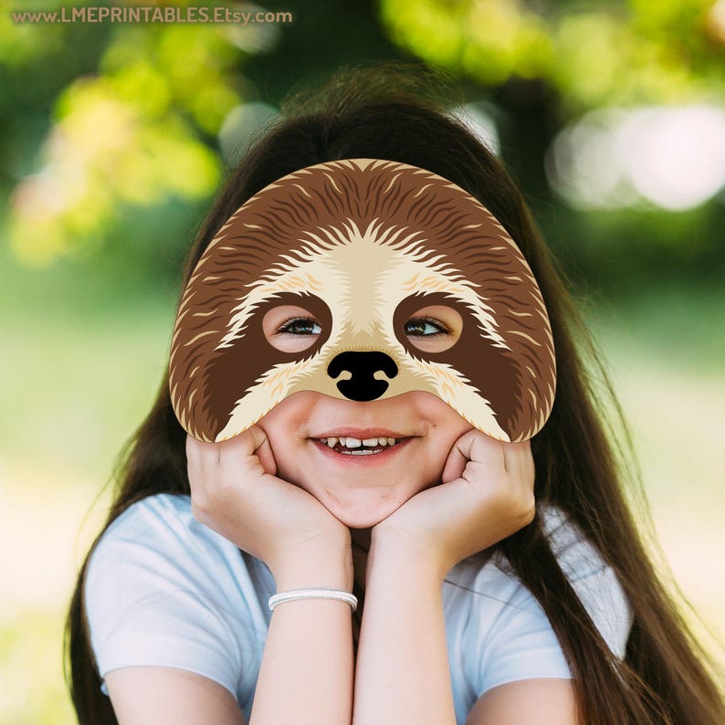 Sloth Mask Printable Costume Animal Halloween Party Favor Jungle ...