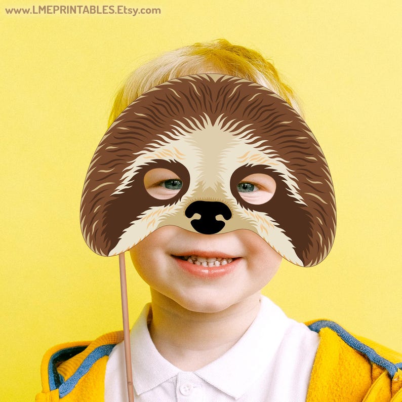 Sloth Mask Printable Costume Animal Halloween Party Favor Jungle ...