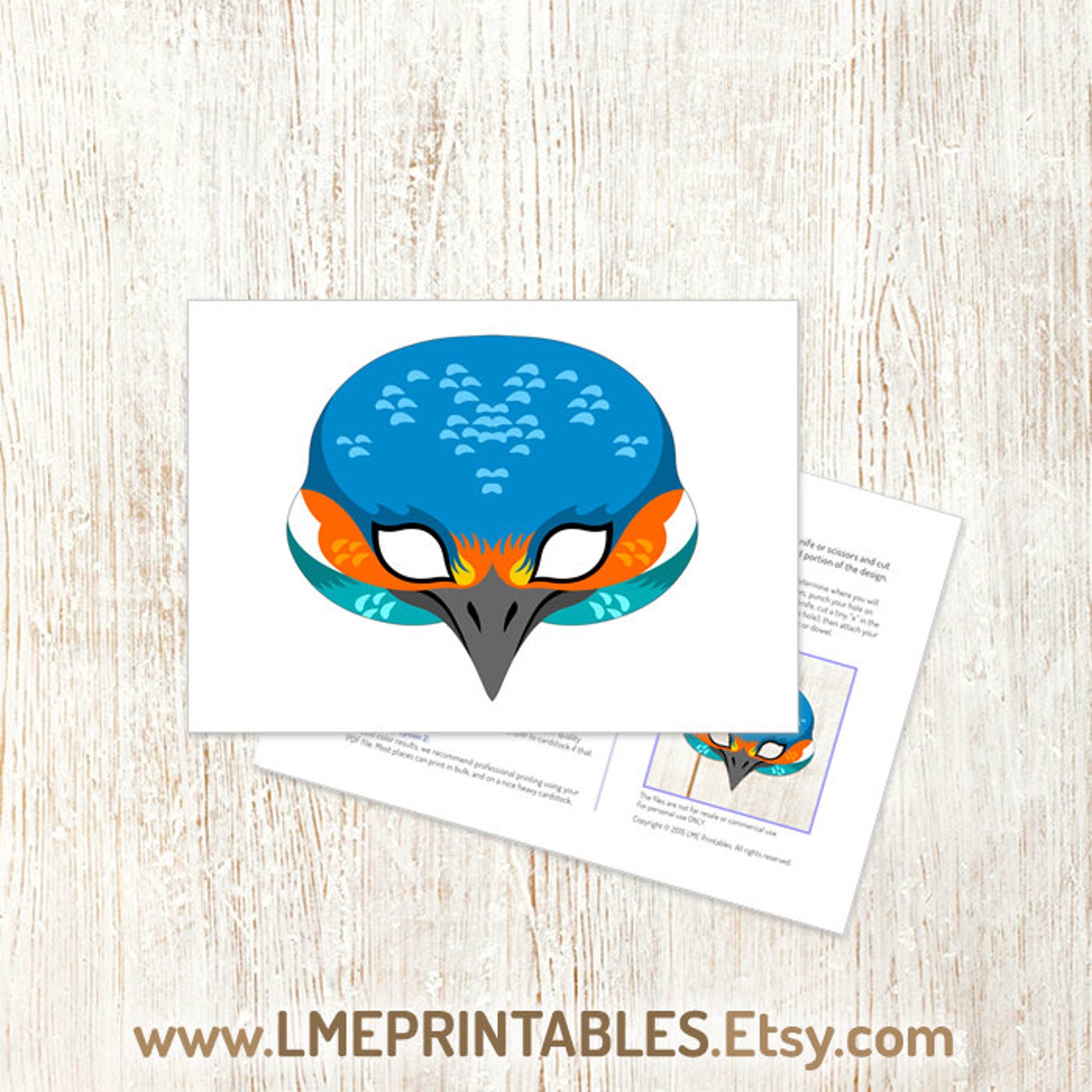 Kingfisher Bird Mask Printable Animal Masks Halloween Costume PDF Paper ...