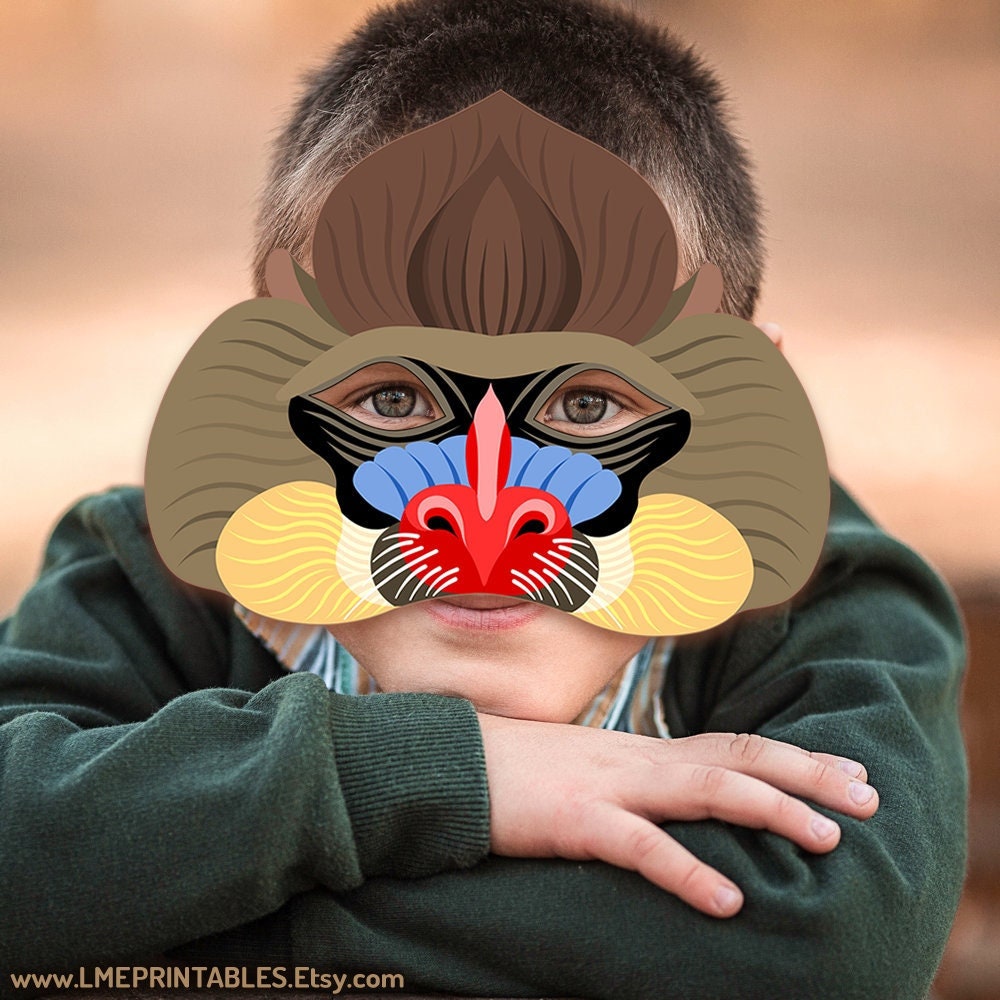 Mandrill Mask Printable Animal Monkey Halloween Costume Kid - Etsy