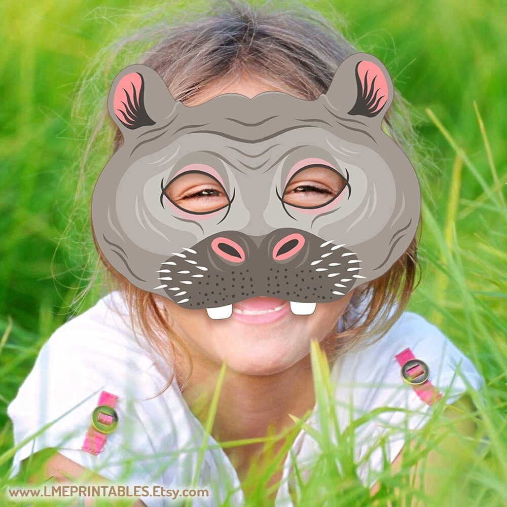 Hippo Printable Mask Hippopotamus Halloween Costume Pool Party Favor ...