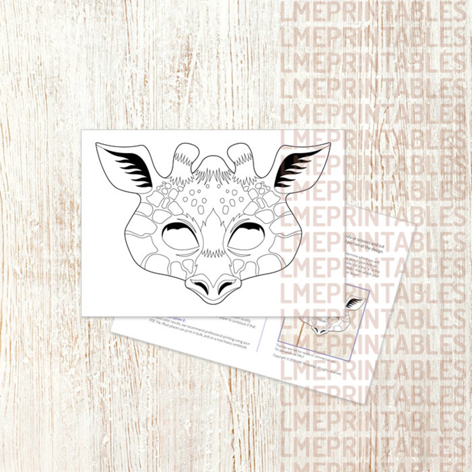 Giraffe Coloring Mask Printable DIY Safari Jungle Animals | Etsy