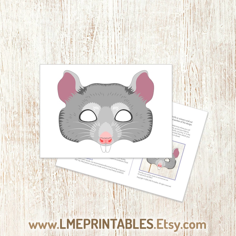 Rat Mask Printable Halloween Costume Animal Mouse Mask Sewer Rat ...