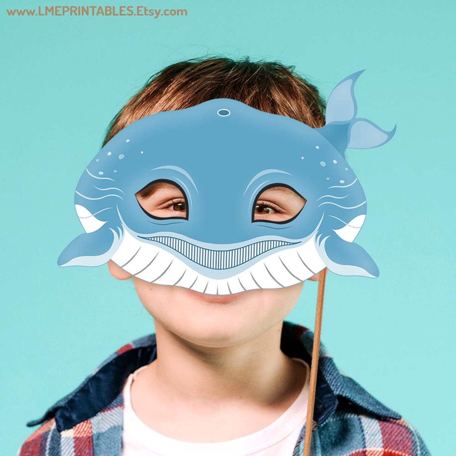Whale Mask Printable Halloween Costume Blue Sea Animal Pool Party Paper ...