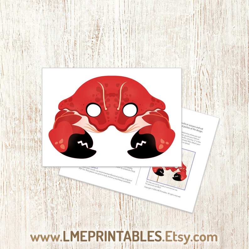 Crab Printable Mask Halloween Costume Animal Paper Masks Template Kids ...