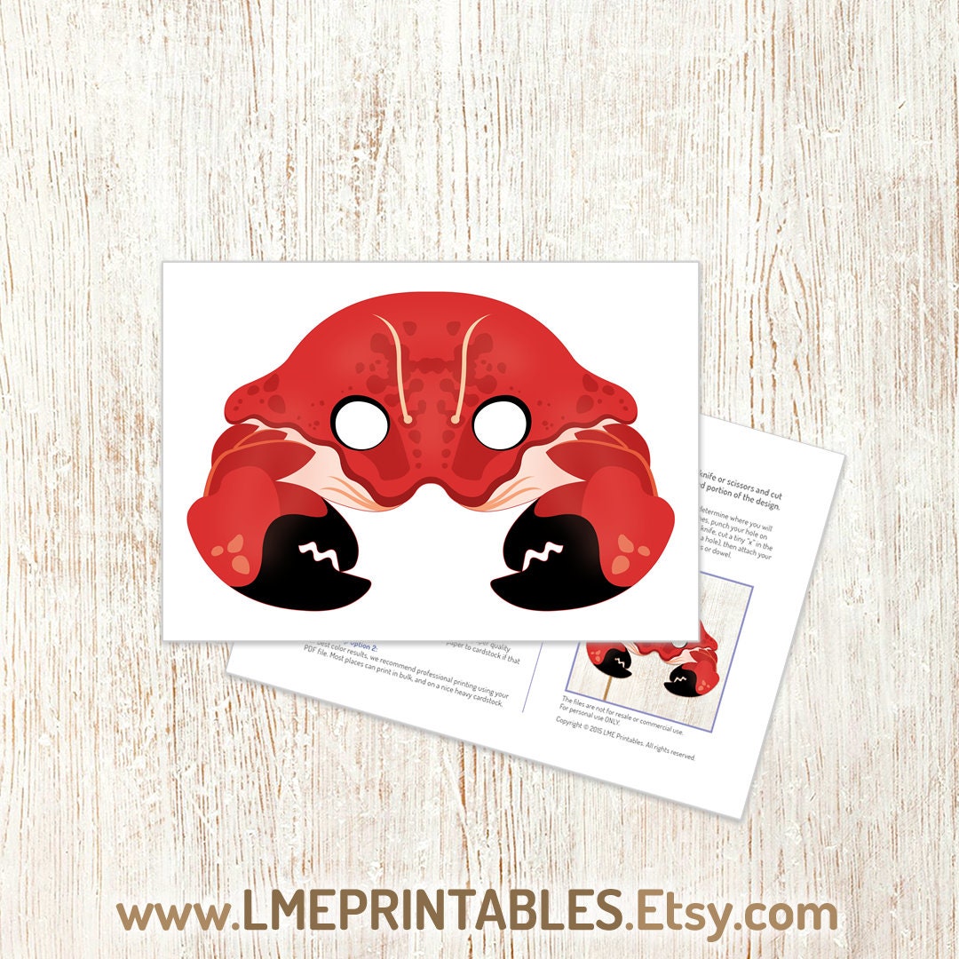 Crab Printable Mask Halloween Costume Animal Paper Masks Template Kids ...