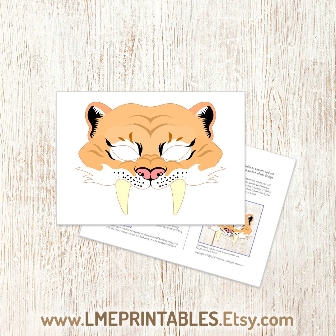 Smilodon Mask Printable Halloween Costume Sabertooth Tiger Prehistoric ...