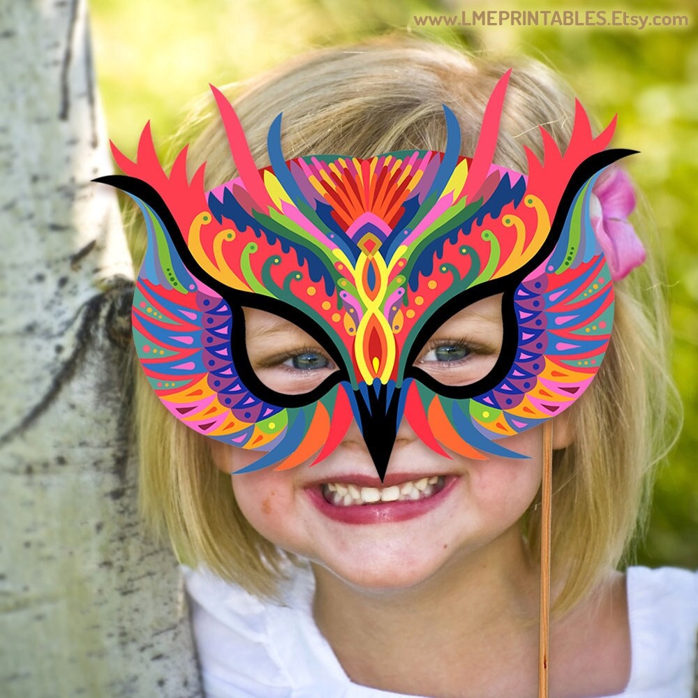 Owl Bird Mask Printable Halloween Costume Party Birthday Colorful Paper ...